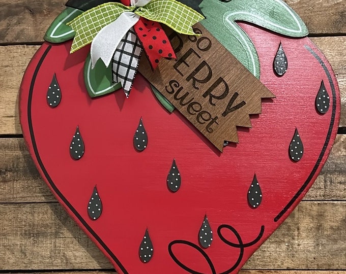 Strawberry Door Hanger, Strawberry Sign, Strawberry Decor, Wood ...