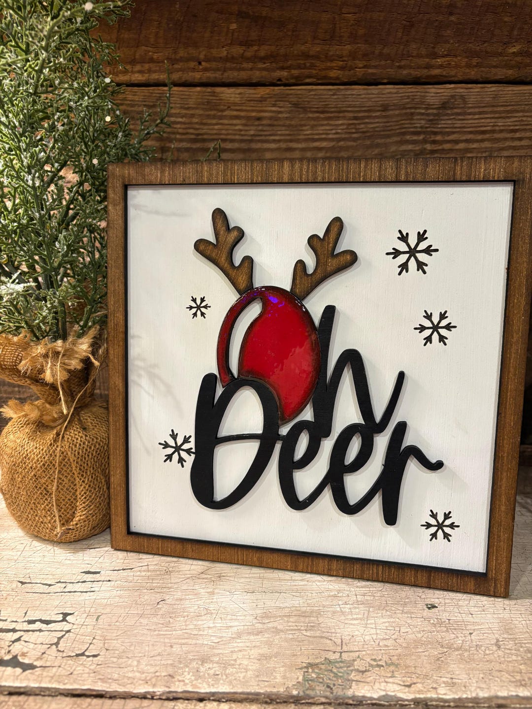 Oh Deer Reindeer Christmas Sign, Rustic Holiday Wall Decor, Funny ...