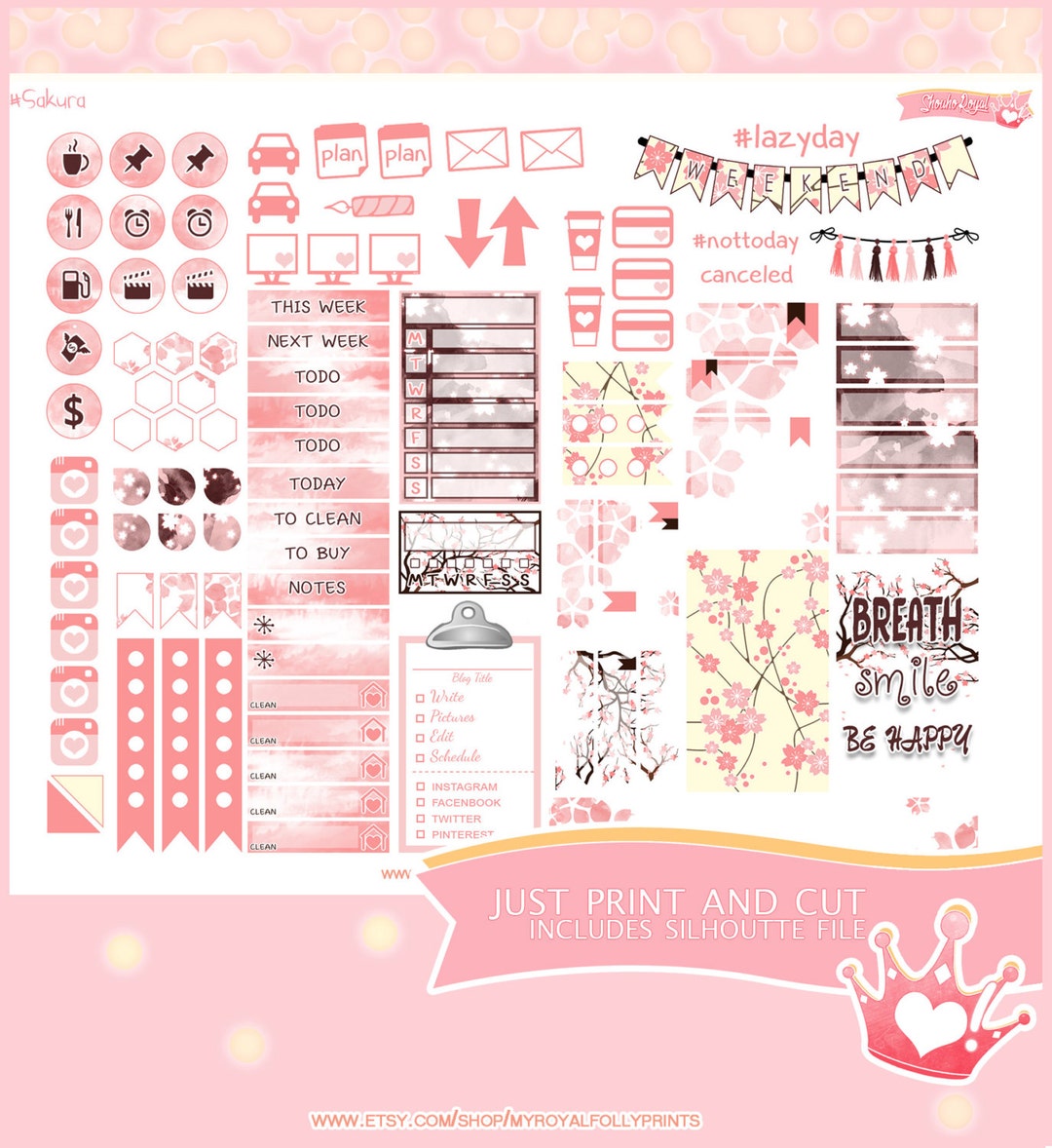Sakura Kit | Printable Planner Stickers | Happy Planner | Instant ...