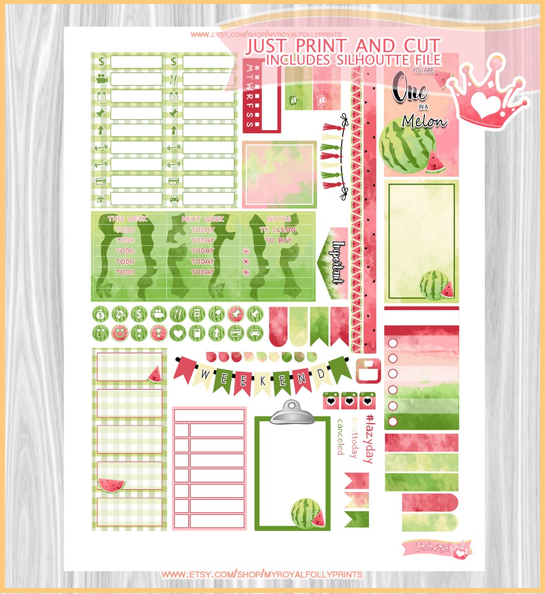 Watermelon Printable Planner Stickers Happy Planner - Etsy