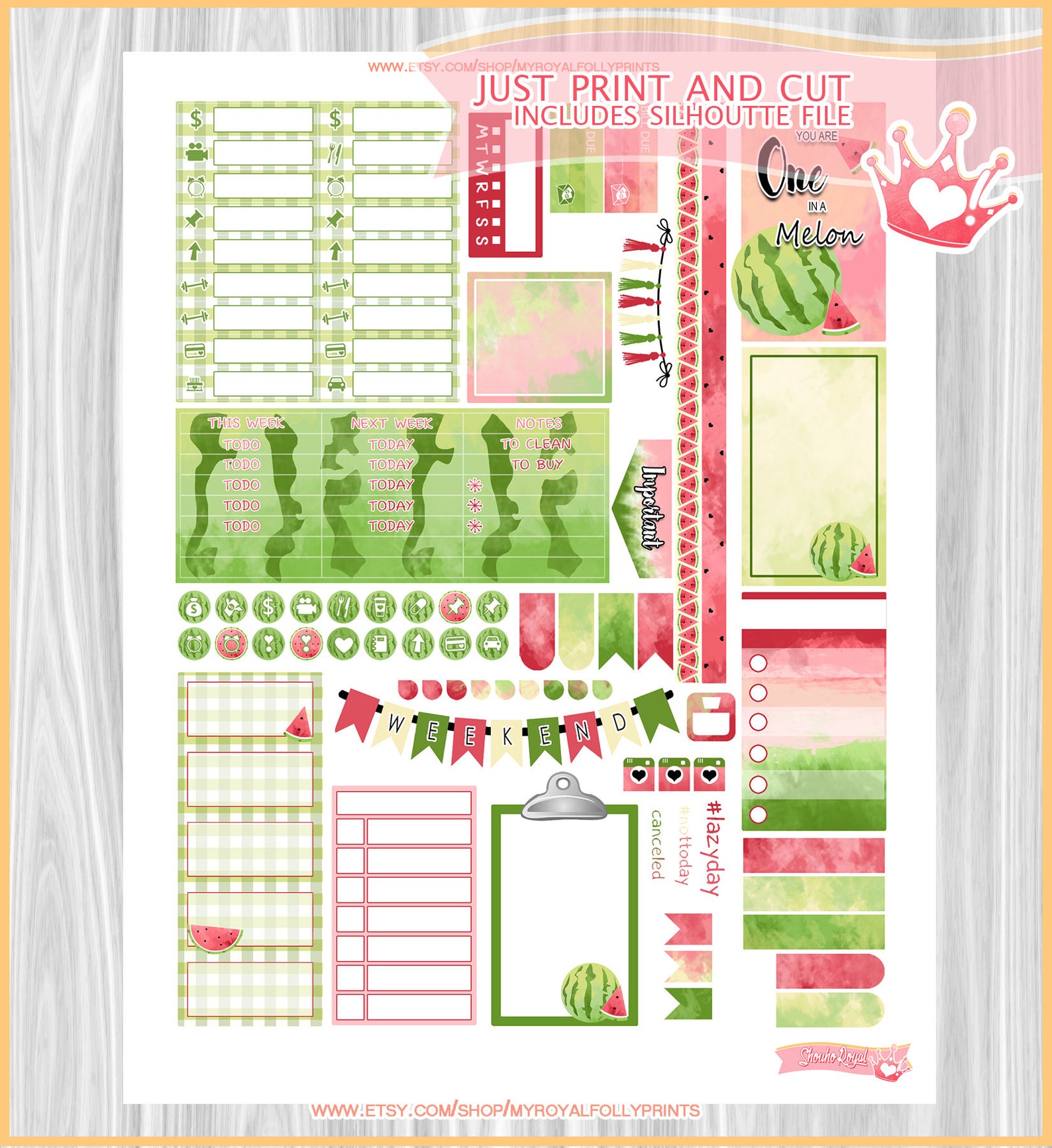 Watermelon Printable Planner Stickers Happy Planner - Etsy