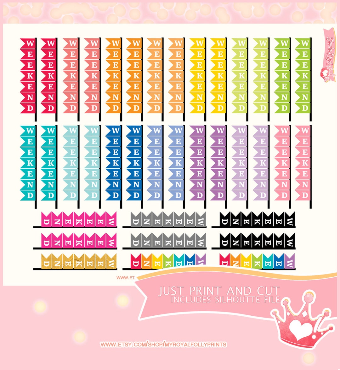 Vertical Weekend Banners | Printable Planner Stickers | Planner ...