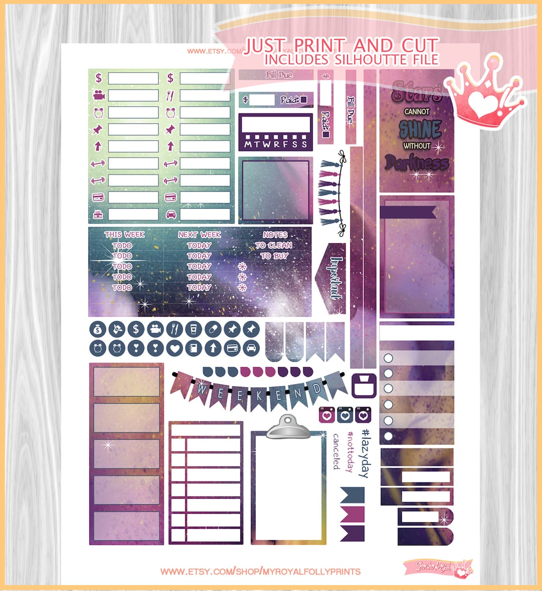 Galaxy Kit Printable Planner Stickers Happy Planner Instant Digital ...