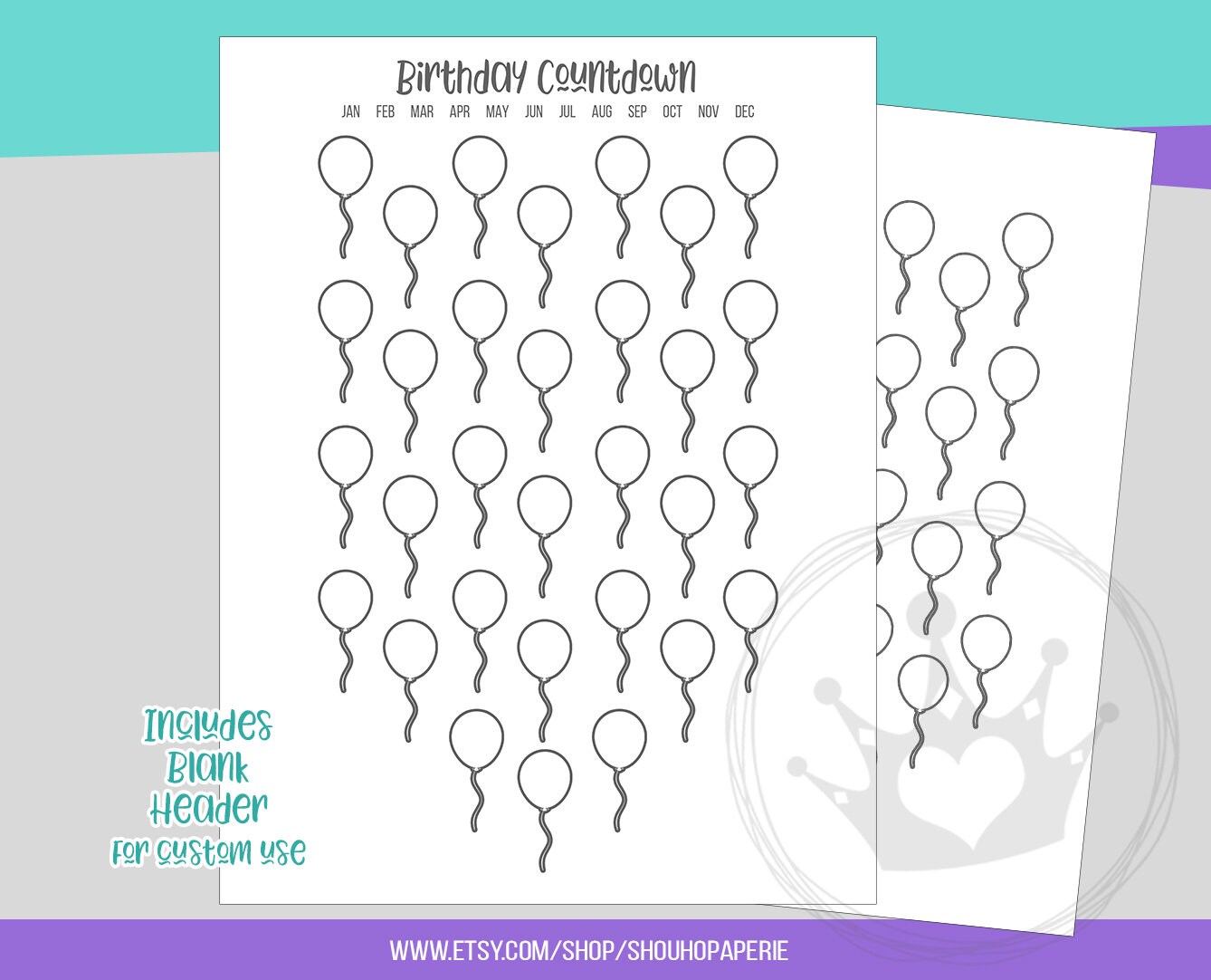 Birthday Balloon Countdown | Classic Happy Planner, A5 or Full Page ...