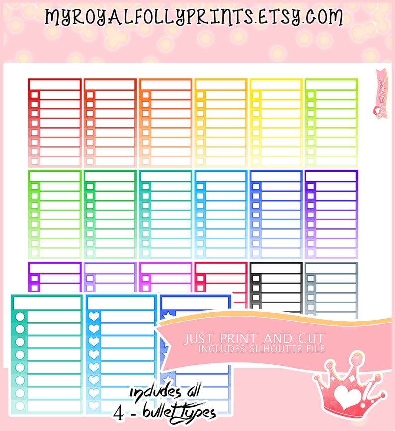 Check Boxes Ombre Colors Printable Planner Stickers Happy - Etsy