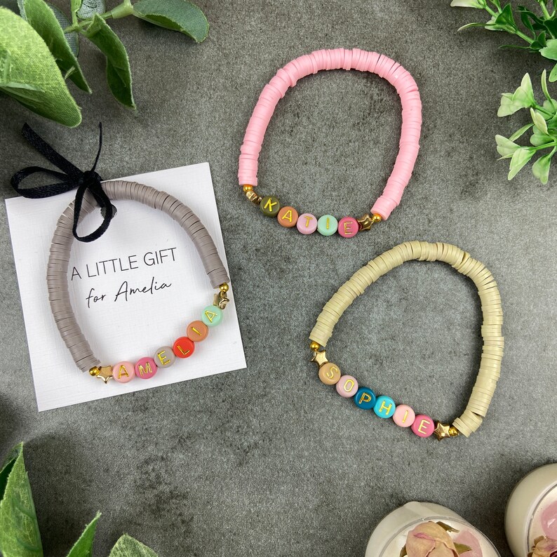 Personalised Name Bracelet, Name Heishi Bracelet, Custom Bead Bracelet ...