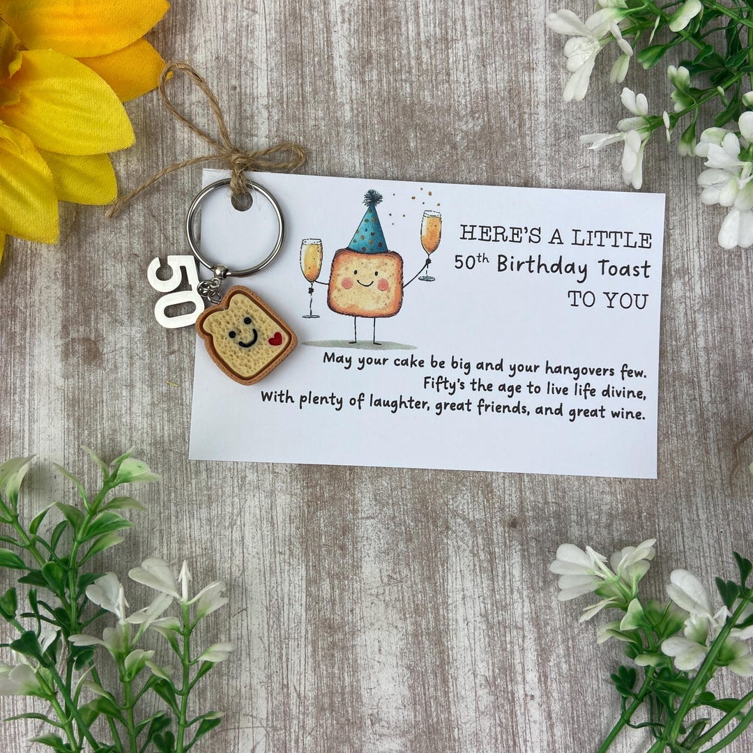 50th Birthday Gift | Cute Toast Keyring | Cute Birthday Gift for Friend ...