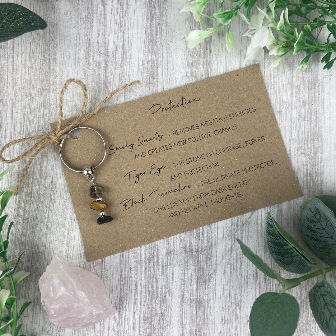 PROTECTION Keyring, Crystal Keyring, Gemstone Chip Keyring, Crystal ...