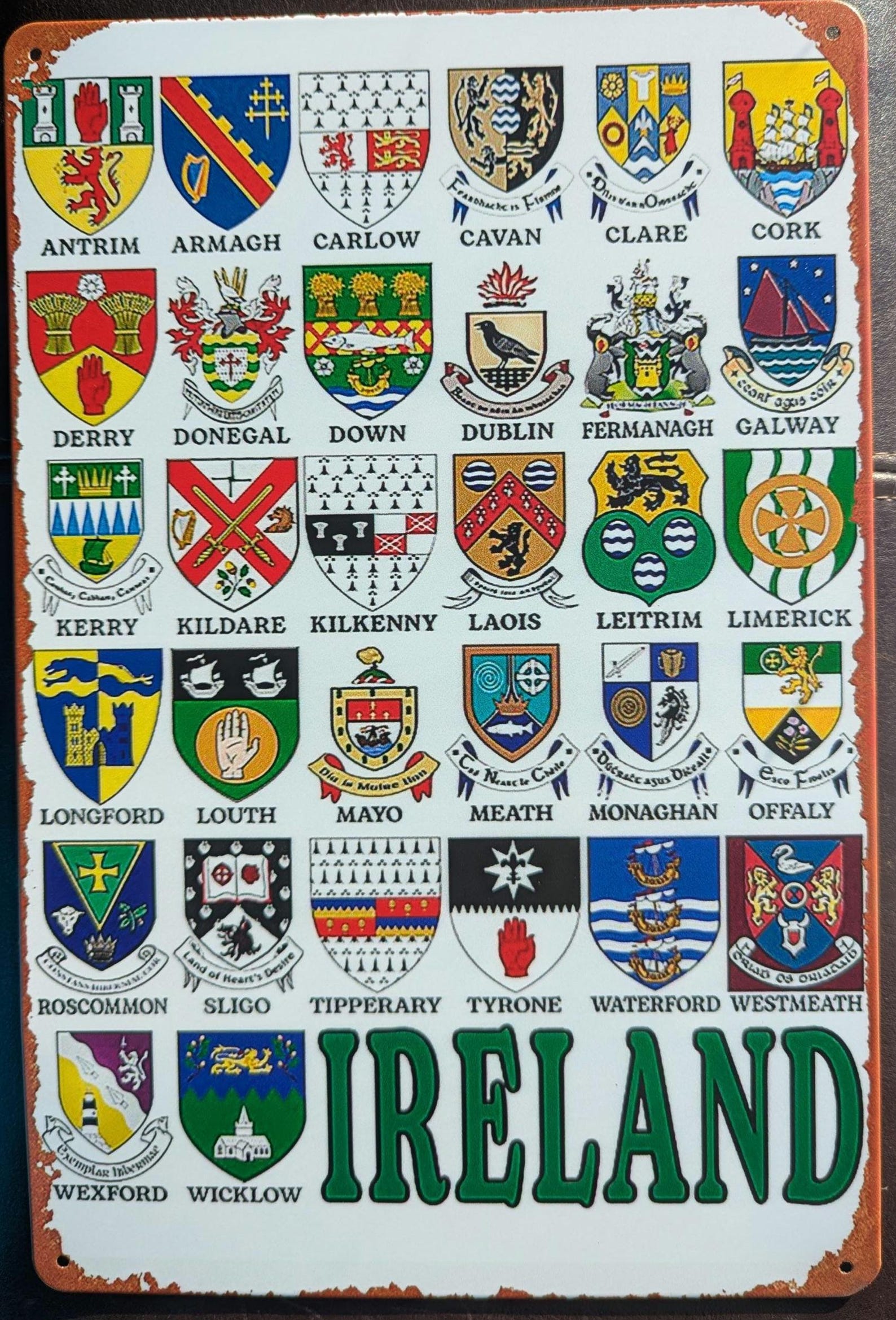 Counties of Ireland Eire Rectangular Metal Sign- 30 X 20 Cm/ 16 X 8 ...