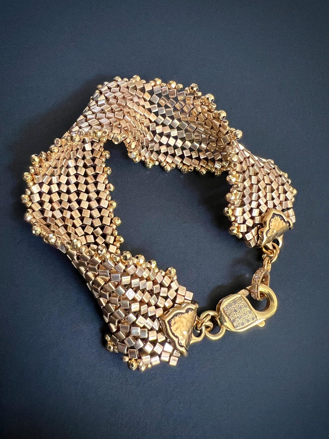 Handwoven Gold Cube Bracelet With Diamond Vermeil Clasp - Etsy