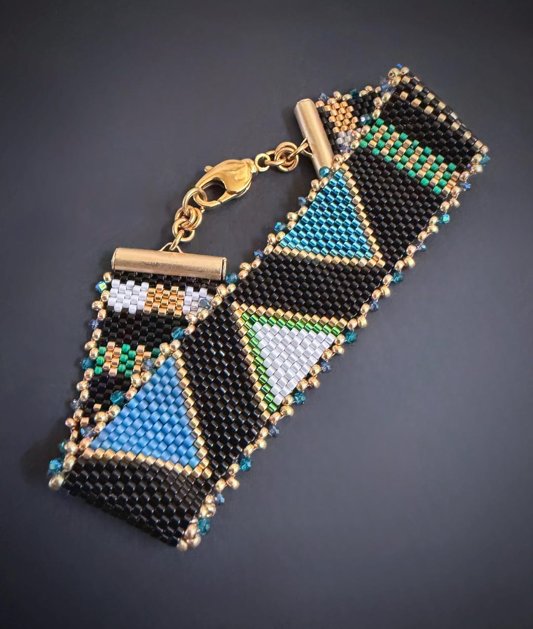 Handwoven Peyote Bracelet With Graphic Design | Beaded Bracelet in ...