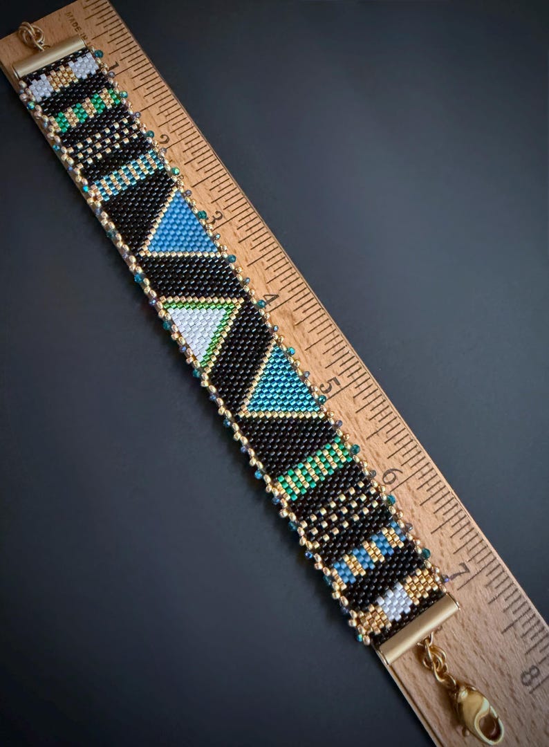 Handwoven Peyote Bracelet With Graphic Design | Beaded Bracelet in ...