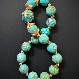Handmade Turquoise Beaded Bracelet With Pave Diamond Enamel Bead ...