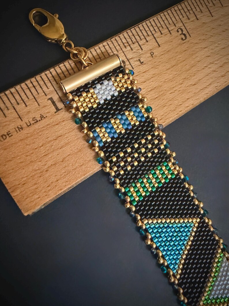 Handwoven Peyote Bracelet With Graphic Design | Beaded Bracelet in ...