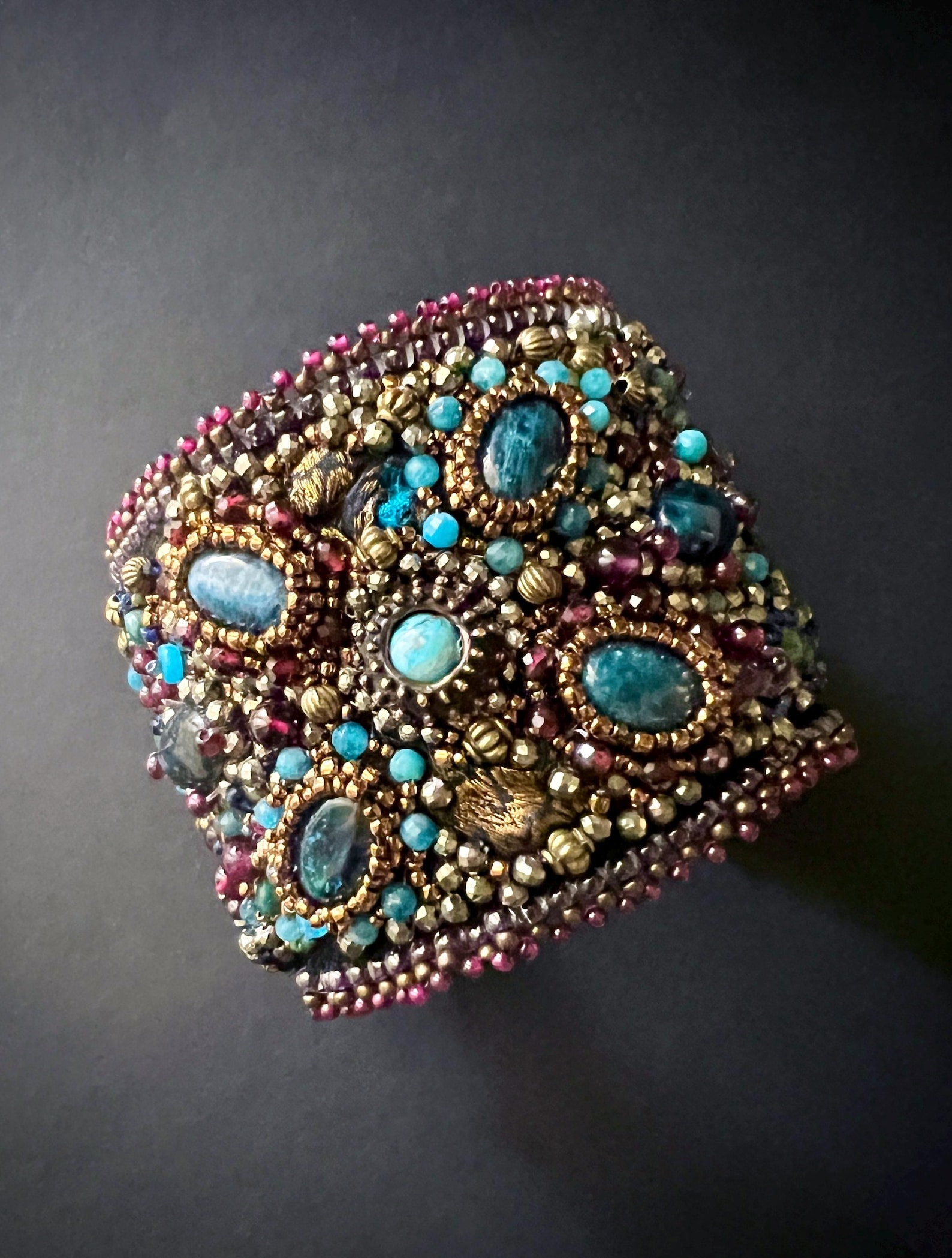 Bead Embroidered Statement Cuff With Gemstones | Beaded Gemstone ...