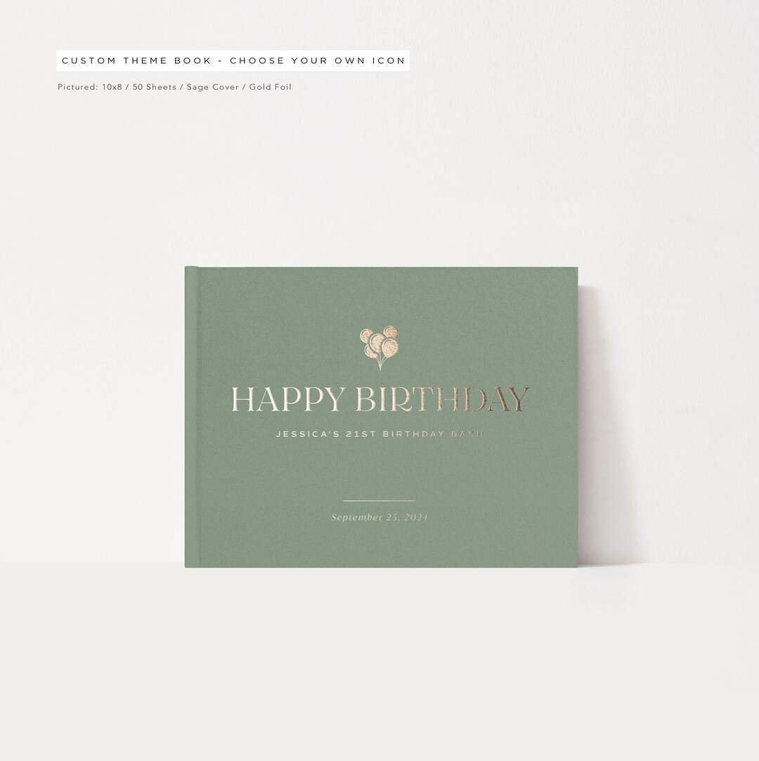 Birthday Guest Book Minimalist Bday Book Real Gold Foil Guestbook ...