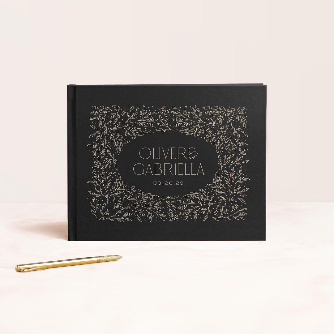 Wedding Guest Book | Real Gold Foil Guestbook | Personalized Hardcover ...