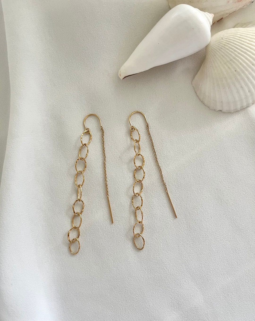 Oval Chain Thread Earrings | Chain Threader | Threader Earrings ...