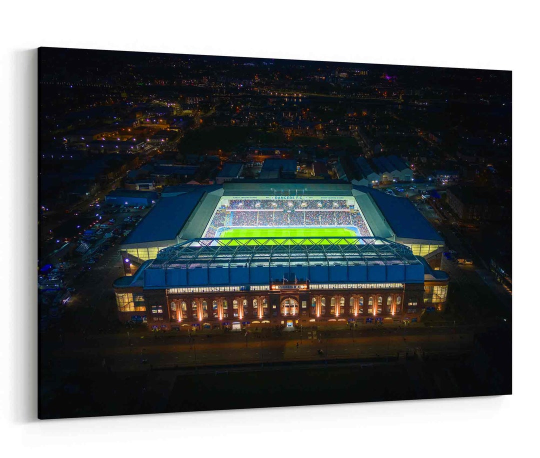 Drone Photo From Ibrox Stadium at Night, Rangers FC - Framed Canvas ...