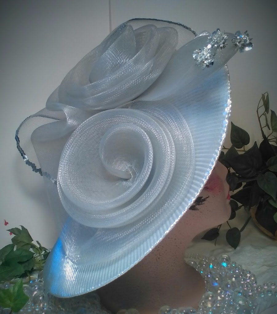 Silver Hat With Large Net Flowers and Sequins | Etsy
