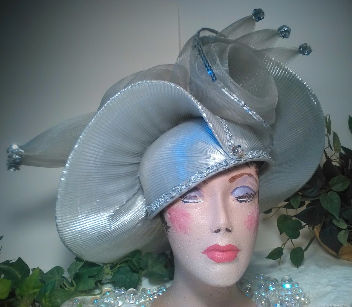 Silver Hat With Large Net Flowers and Sequins | Etsy