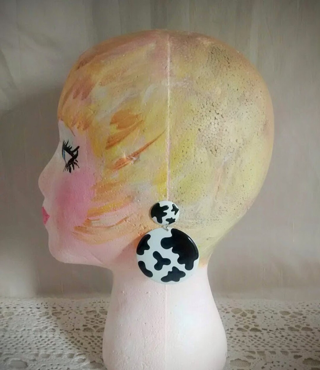 Cow Print Pony Black and White Vintage Earrings New Old Stock - Etsy