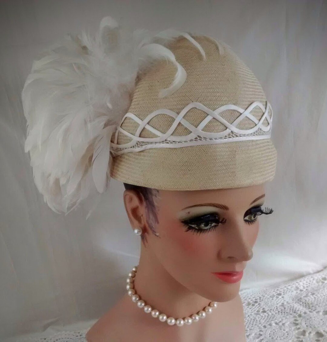 Mr Charles Straw Cloche Hat With Feathers / Wedding / Bride / Church ...
