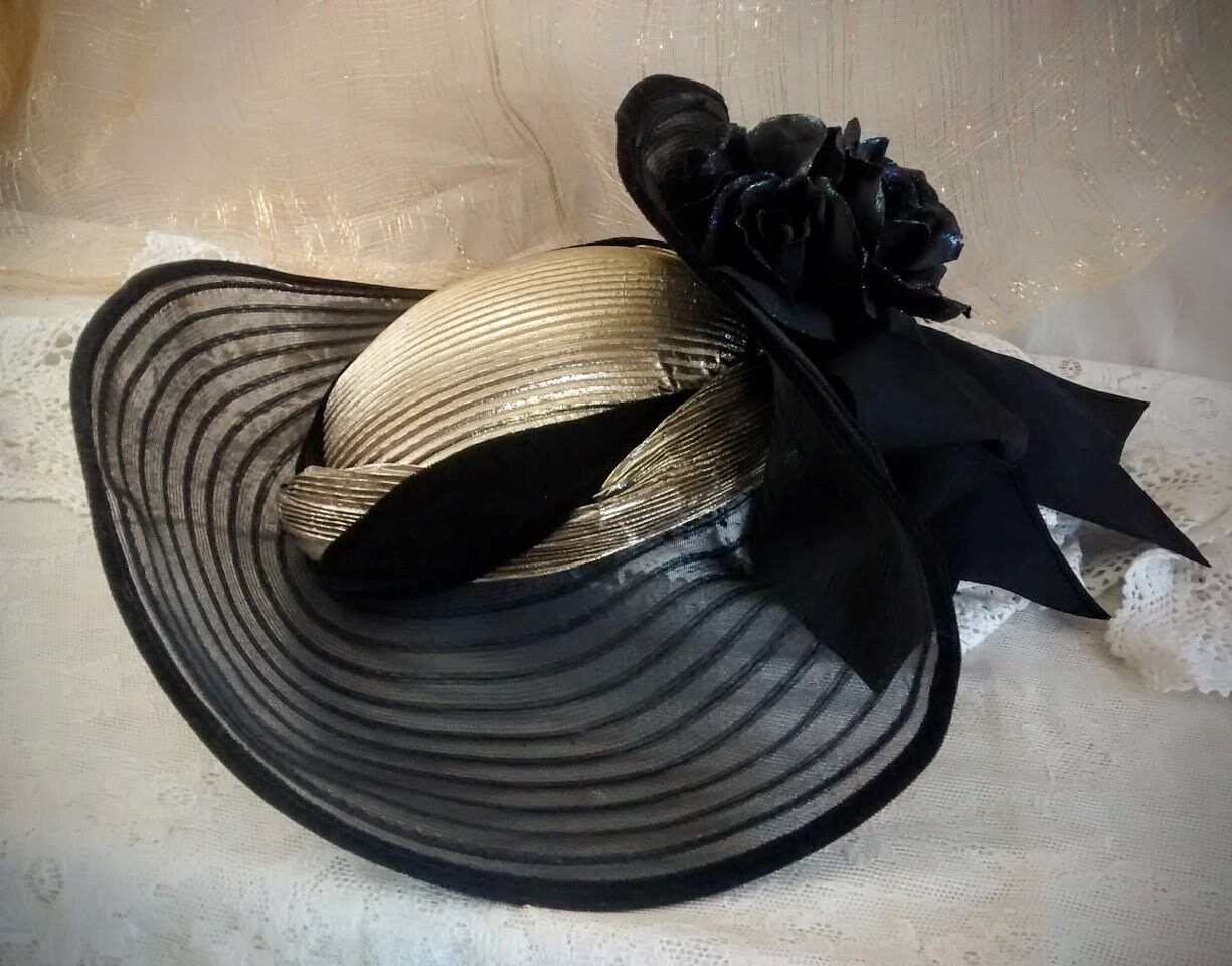 Vintage Whittall and Shon Bonnet Hat: Black Crinoline and Gold Lamé - Etsy