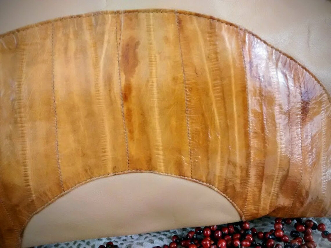 Vintage Genuine Leather and Eel Skin Bag Women / Beige Leather - Etsy