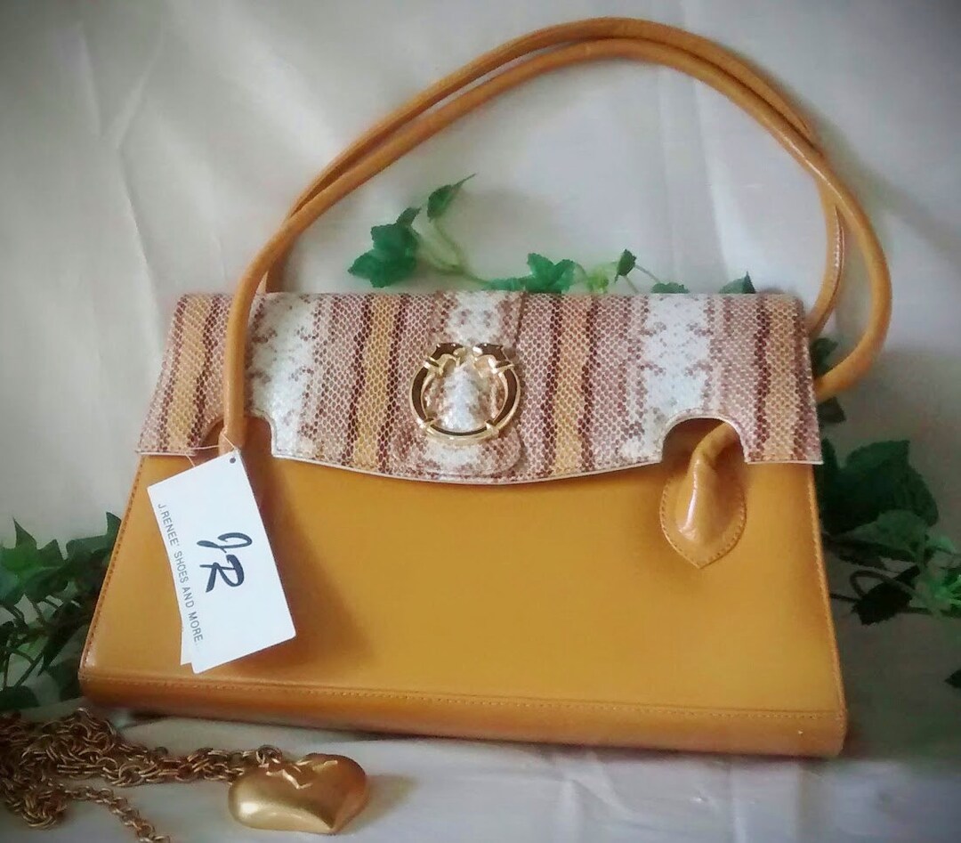 Vintage Ladies Purse by J Renee is Golden Camel Color With Snake Print ...