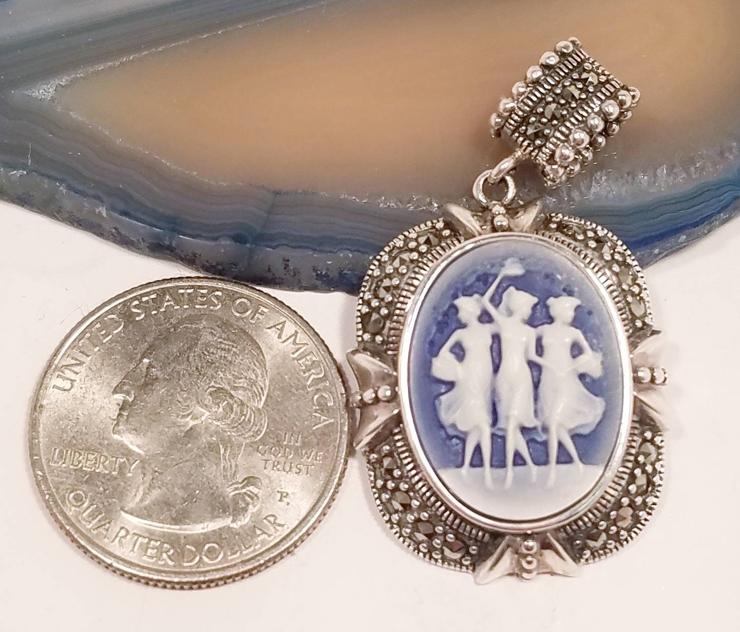 Lovely Sterling Silver Blue Cameo Pendant | Etsy