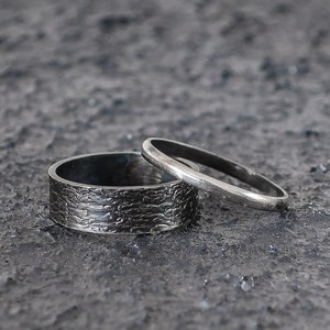 Sterling Silver Wedding Ring Set His and Hers Pagan Handmade Wedding ...