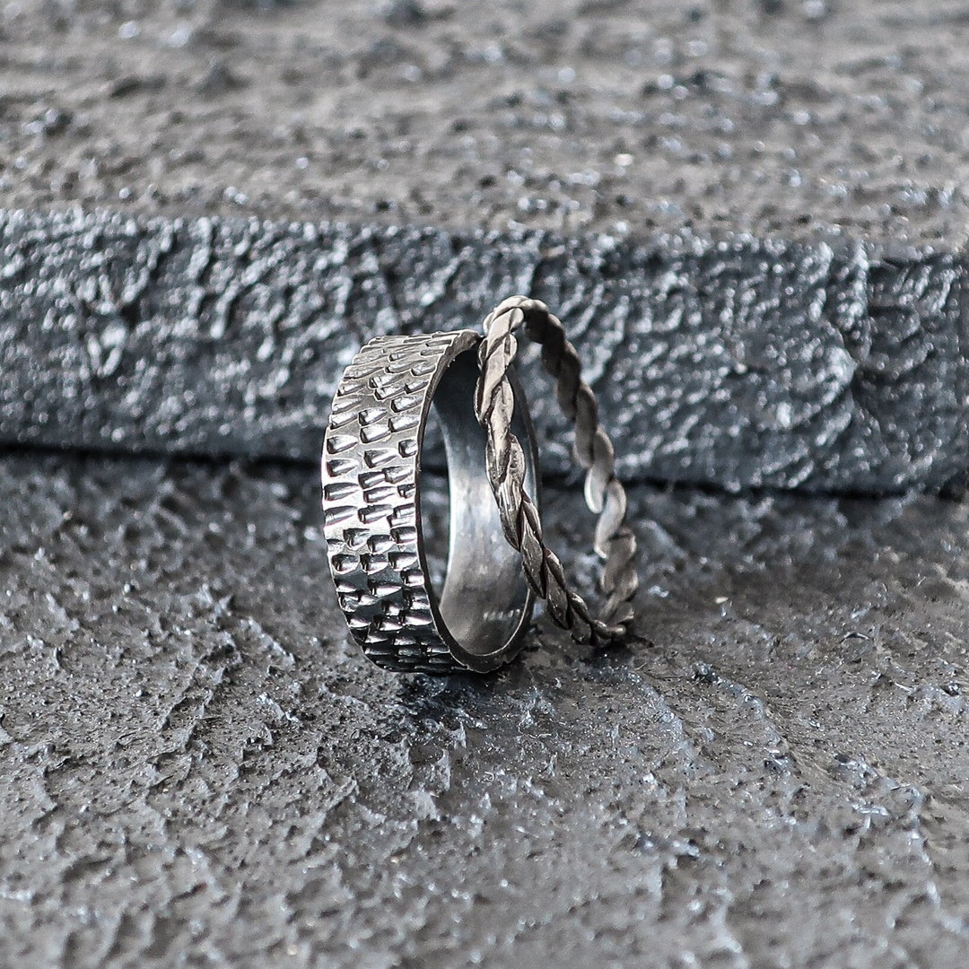 Braided Medieval Wedding Ring Set His Her Renaissance Silver Wedding ...