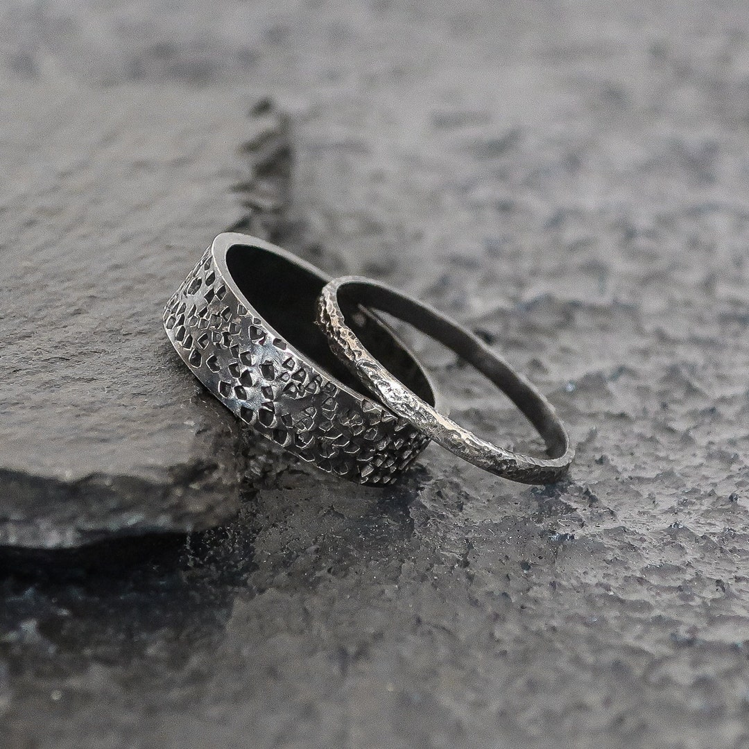 His and Her Pagan Wedding Ring Set Tree Bark Nature Inspired Wedding ...