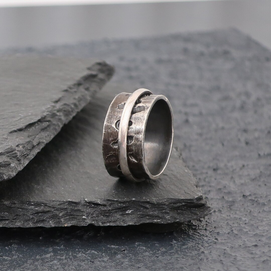 Celestial Spinning Spinner Ring, Textured Fidget Ring, Celestial Rustic ...