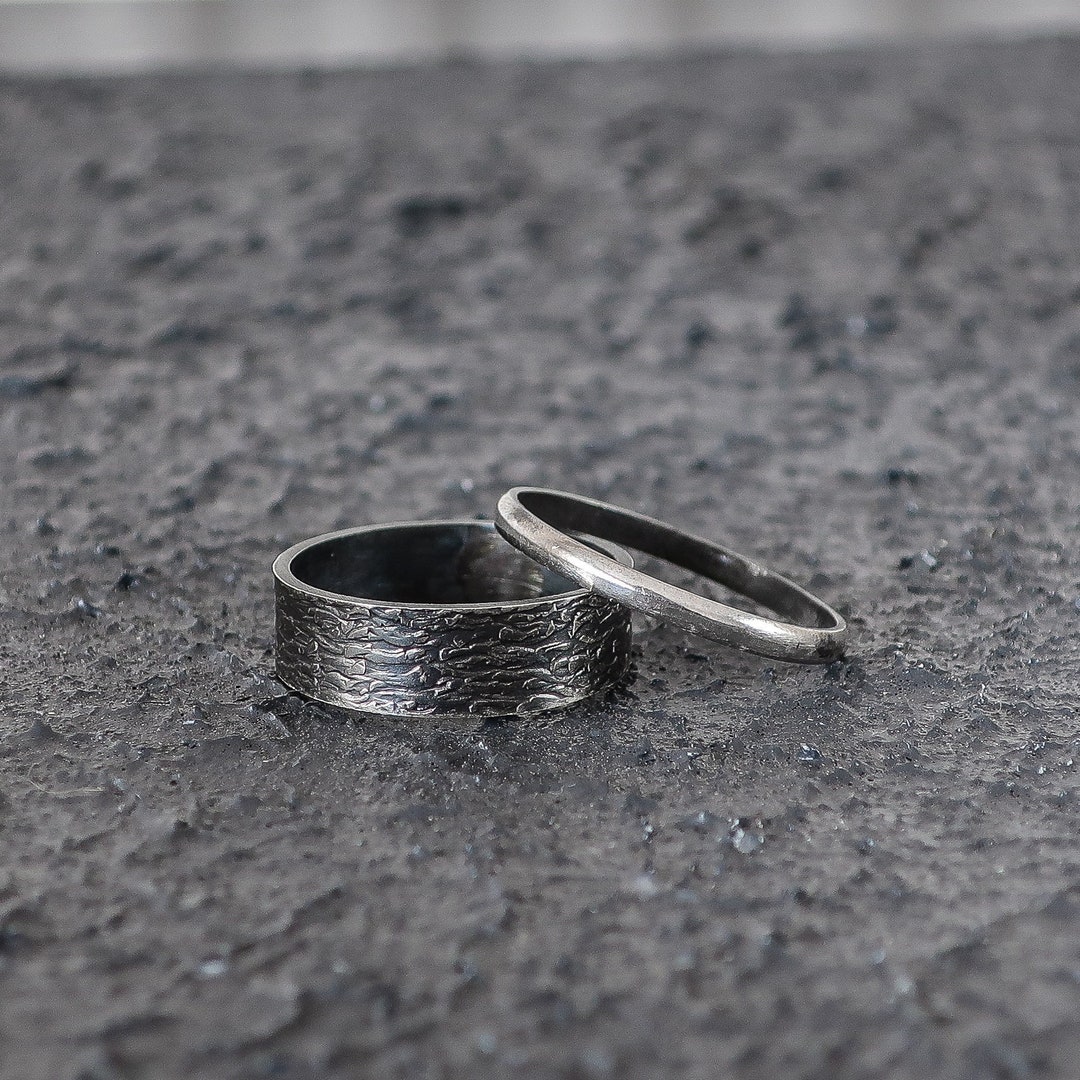 Sterling Silver Wedding Ring Set His and Hers Pagan Handmade Wedding ...