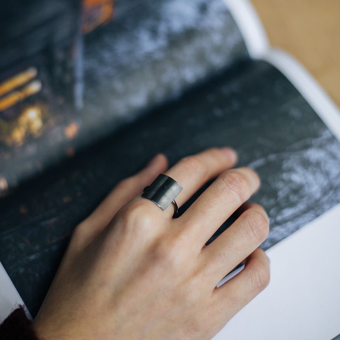 Minimalist Black Ring Women Unique Black Statement Ring | Etsy