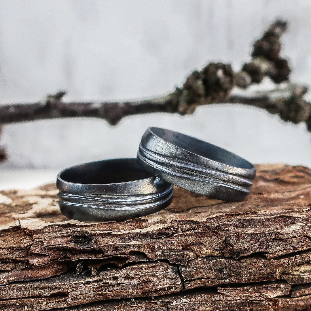 Simple Wave Ocean Wedding Bands Set Surfer Promise Rings Set Oxidized ...