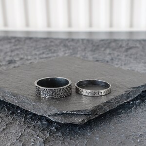 Dark Viking Wedding Ring Set for His and Hers, Hammered Medieval ...