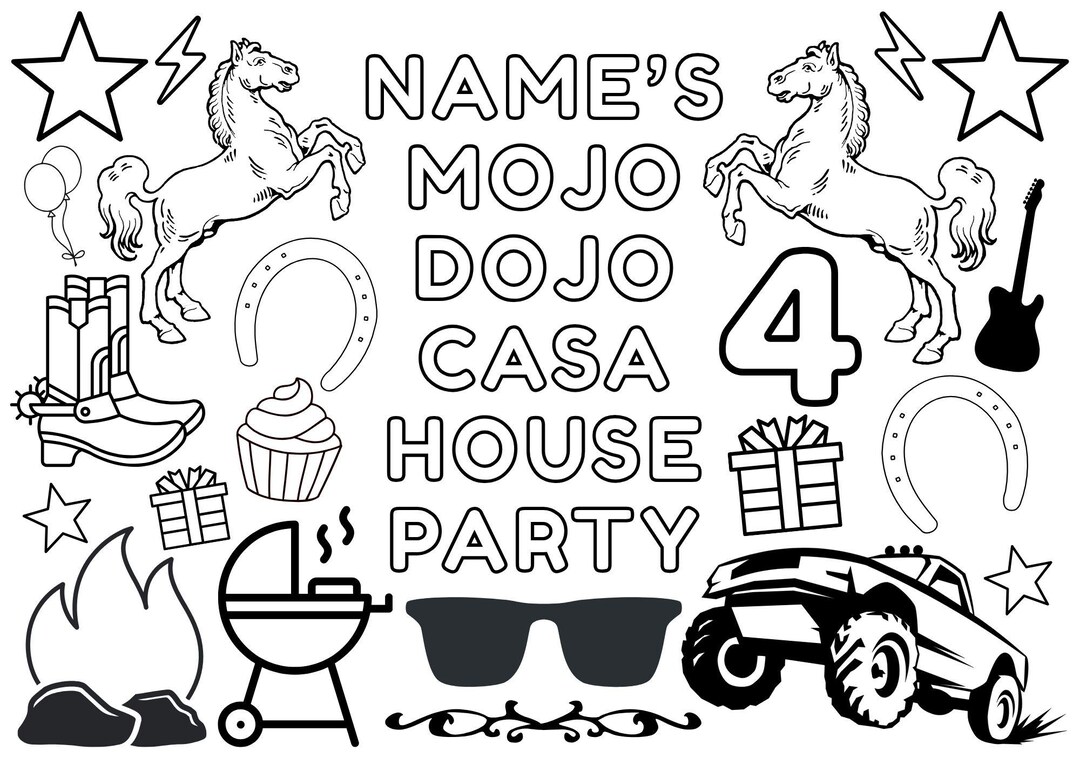 Personalised Kids Birthday Colouring Sheet Mojo Dojo Casa House Party ...