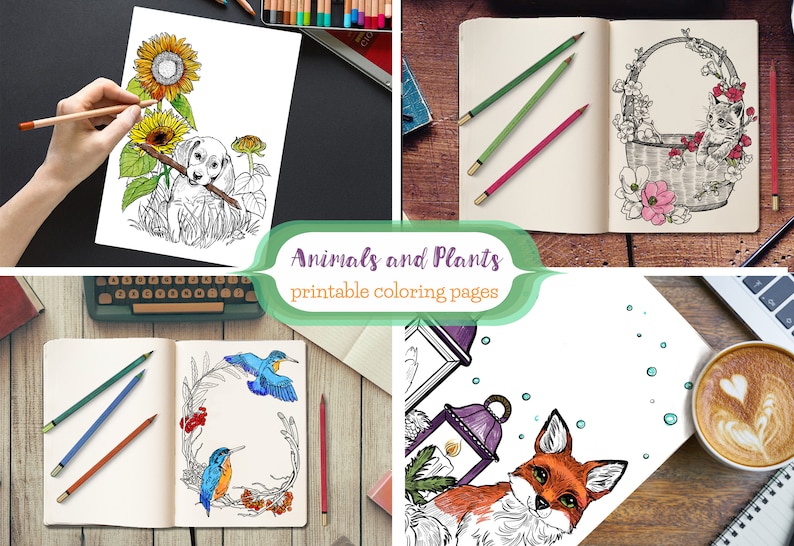 Animal and Plants Printable Coloring Pages With Place for Your ...