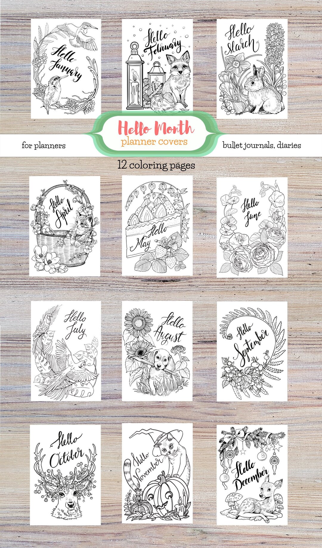 Printable Month Coloring Pages for Bullet Journal, Planner, Diary ...
