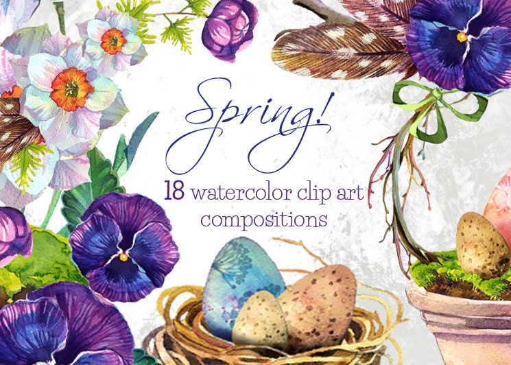 Spring Clip Art Watercolor, Watercolor Easter, Ester Clipart, Ester ...