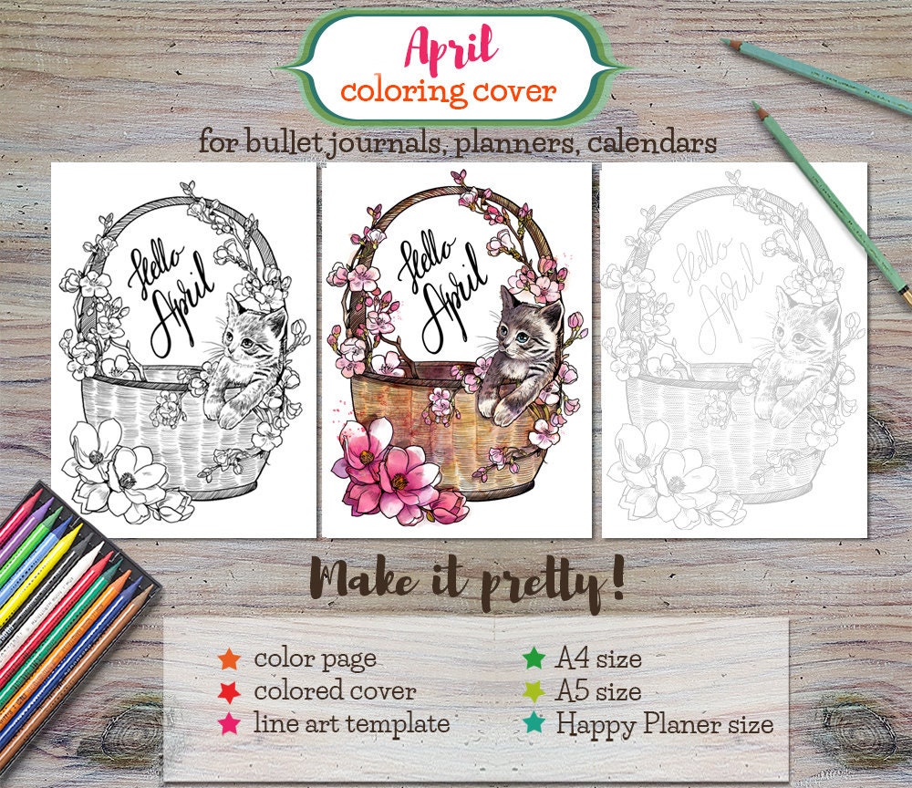 April Cover Printable Coloring Page With Drawing Template - Etsy