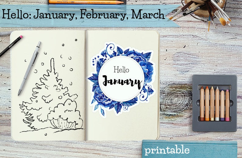 Printable Winter Months Covers for Bullet Journal hello January, Hello ...