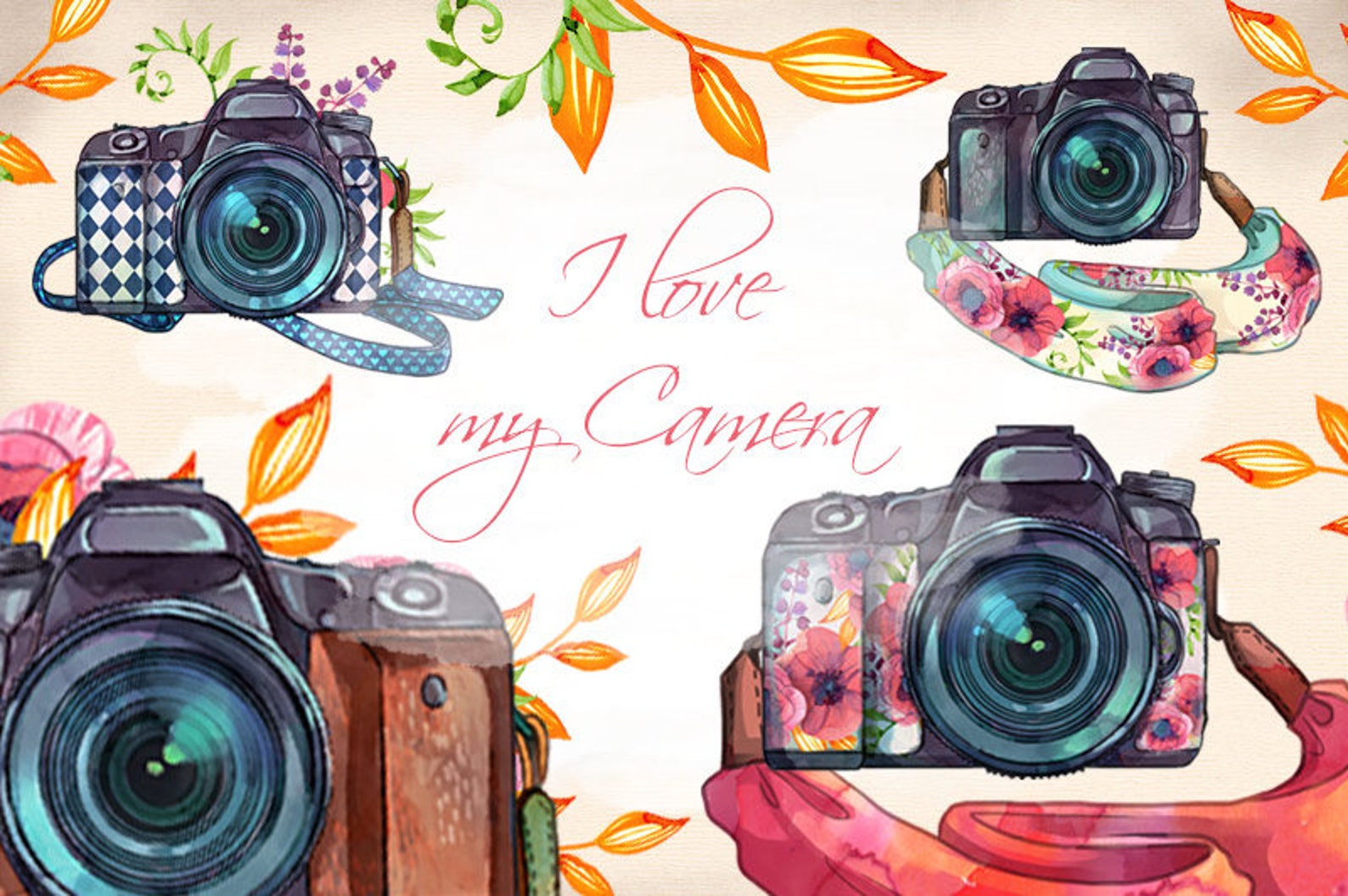 Watercolor Camera Clipart Hand-painted Boho Camera - Etsy