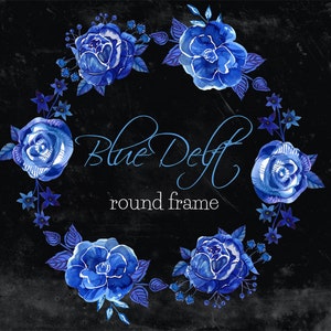 Delft Blue Watercolor Floral Clipart, Delft Flowers Hand-painted ...