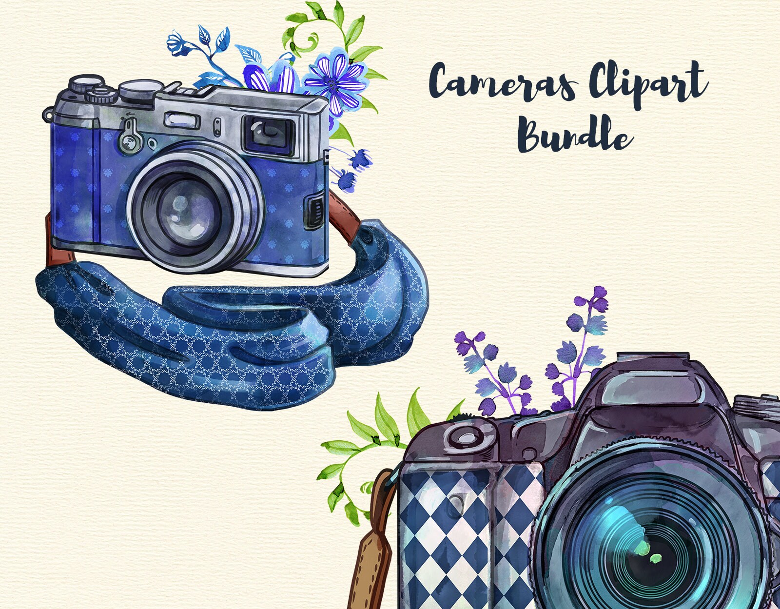 Colorful Watercolor Boho Camera With Straps Png Clipart Set - Etsy