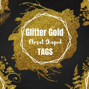 Glitter Gold Tags Printable Png Clipart With Floral Shapes in Luxurious ...