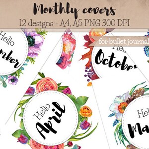 Monthly Covers for Bullet Journals and Planners, Month Entry , Month ...